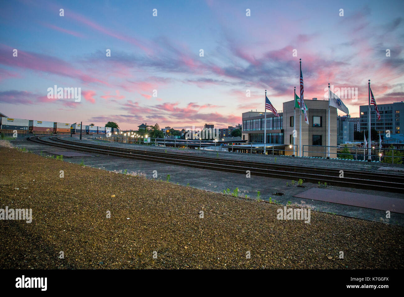 View of downtown Worcester, MA at night from Union Station Stock Photo ...