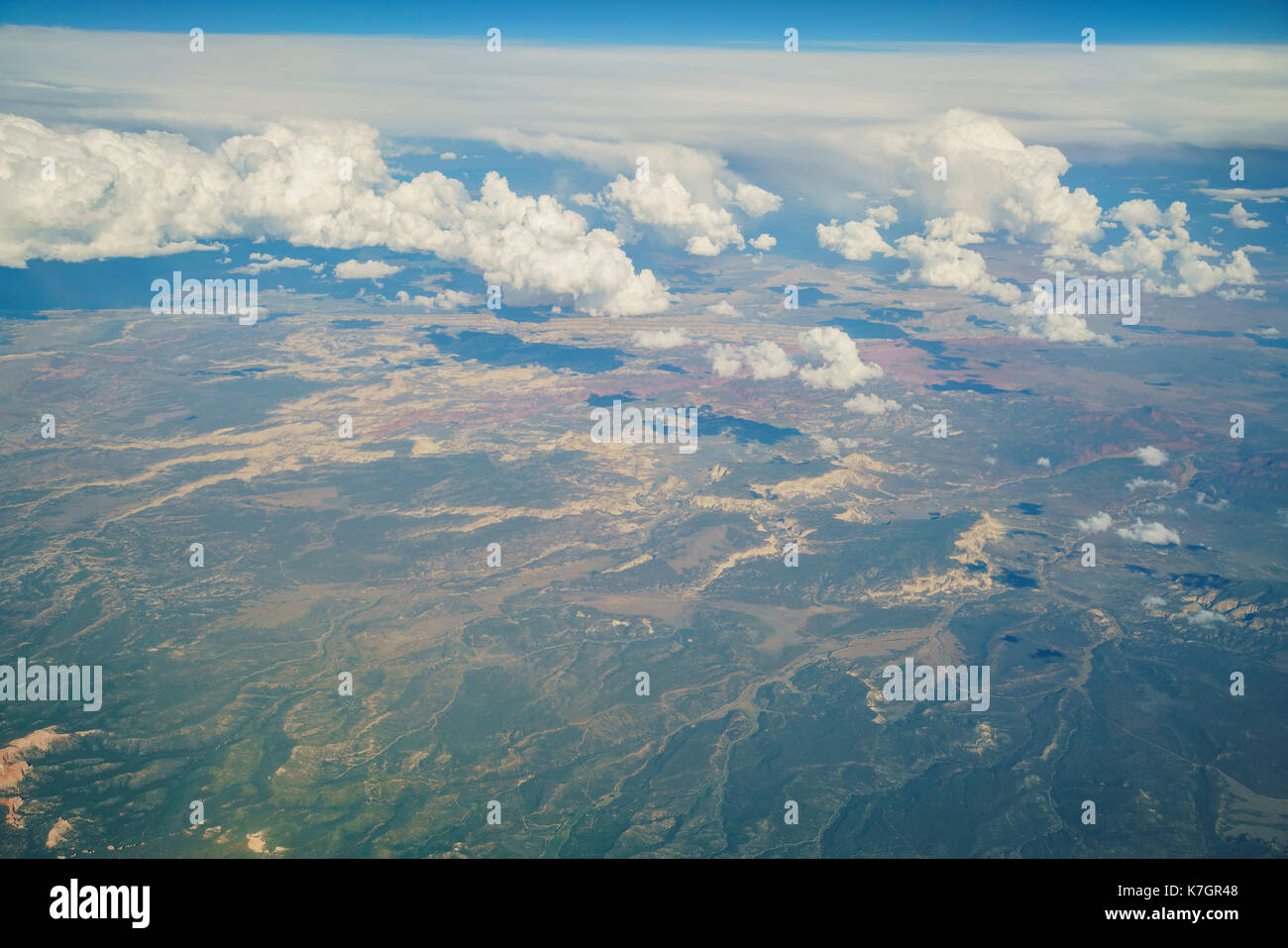 Aerial view of Boulder, view from window seat in an airplane at ...