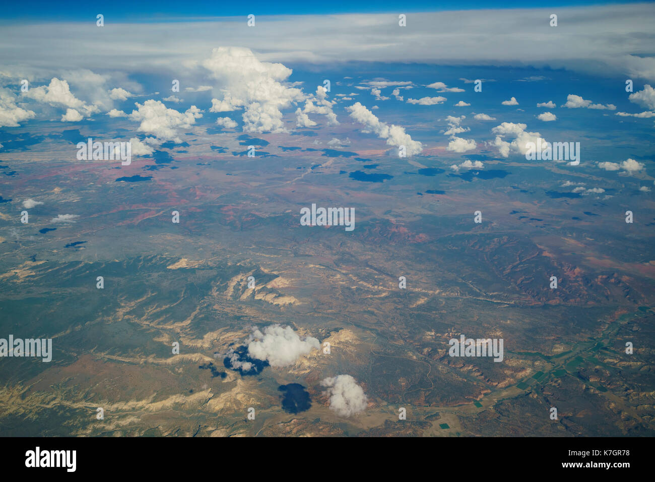 Aerial view of Boulder, view from window seat in an airplane at ...