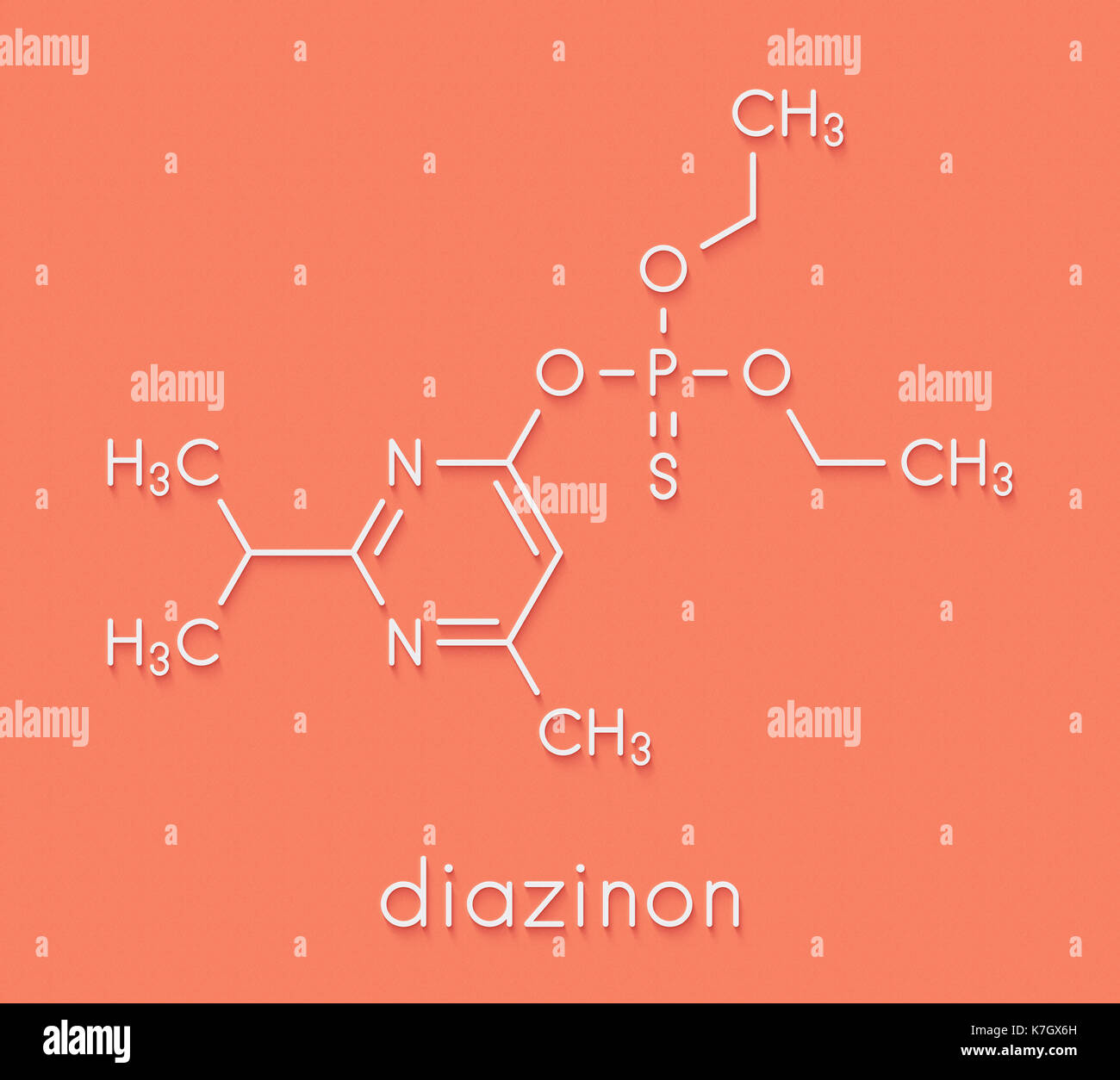 Diazinon (dimpylate) organophosphate insecticide molecule. Skeletal ...