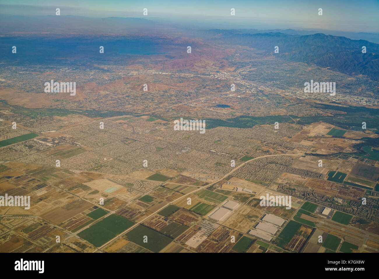 Aerial view of Riverside and Norco, view from window seat in an ...