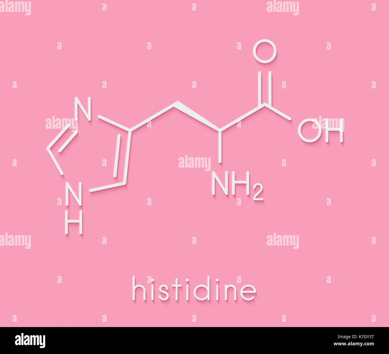 Histidine (l-histidine, his, H) amino acid molecule. Skeletal formula ...