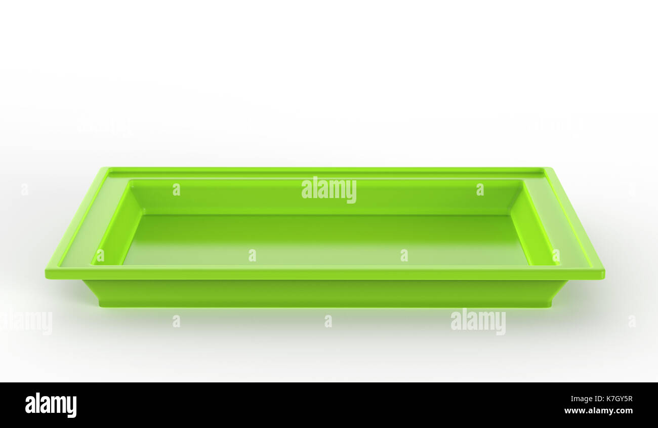 3d rendering green plastic tray on white background Stock Photo - Alamy