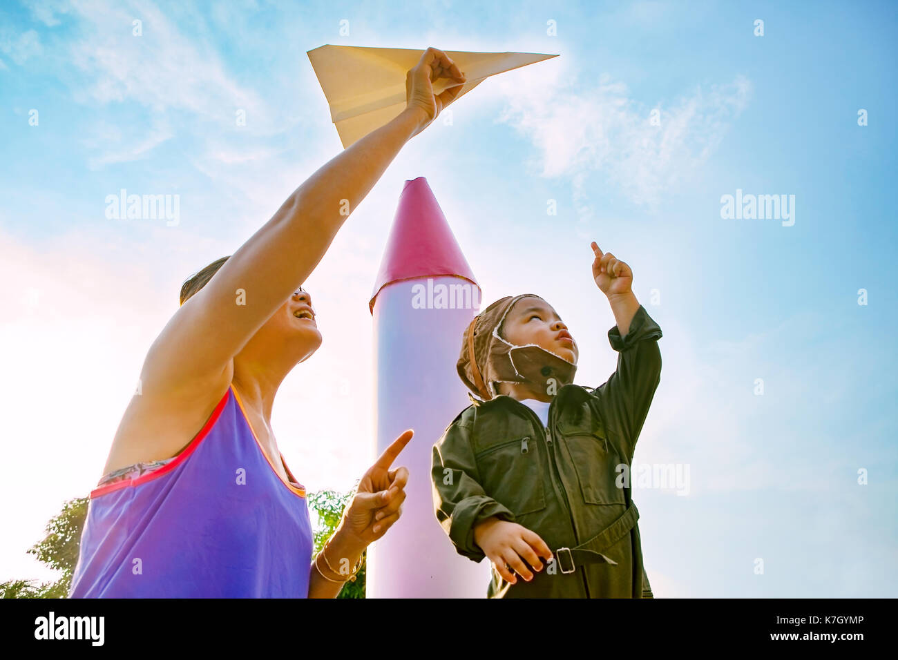 portrait of asian children wearing air force pilot suit isolated white ...