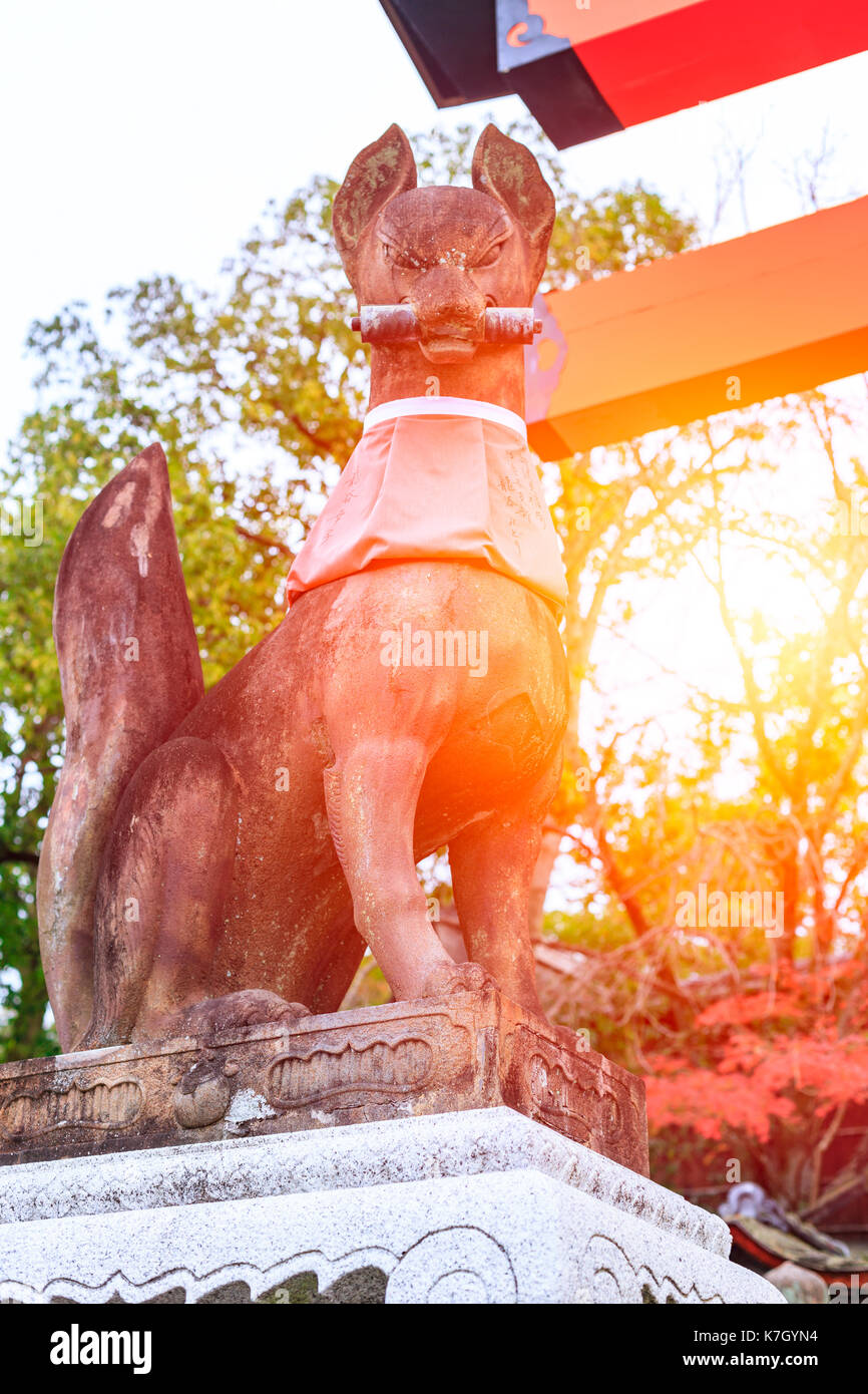 Fox stone statue at Fushimi Inari Shrine (Fushimi Inari Taisha) temple ...