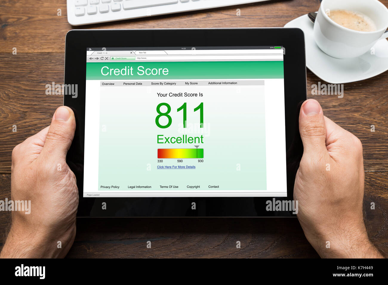 Close-up Of Person Hands With Digital Tablet Showing Credit Score At ...