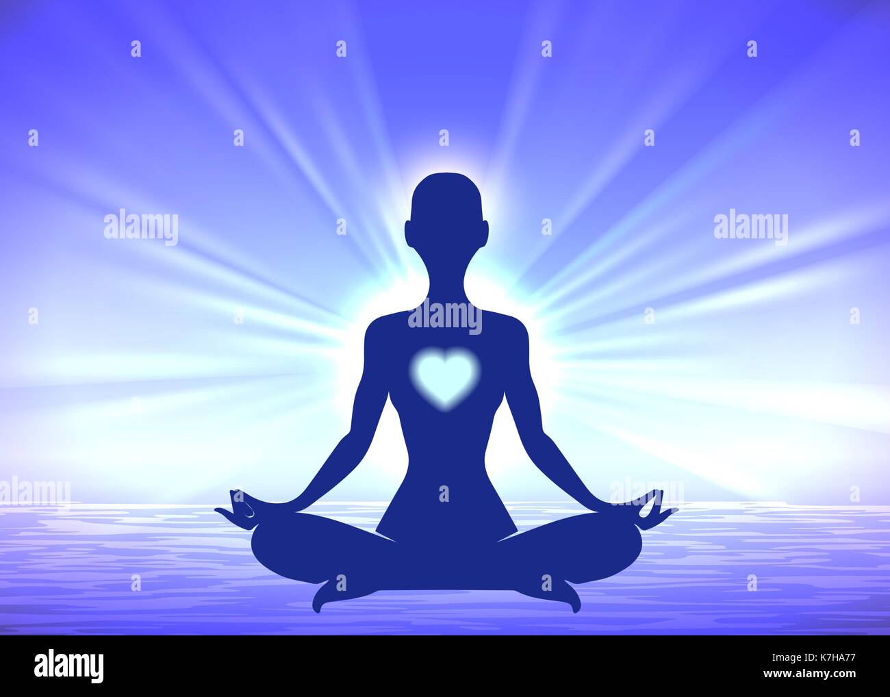 Meditation woman silhouette on blue background Stock Vector Image & Art ...