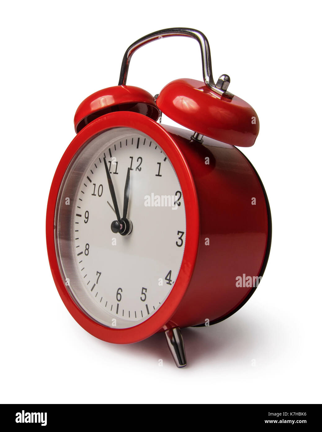 Small red alarm clock isolated on white background Stock Photo - Alamy