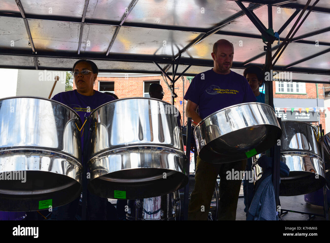 Steel band on a float in a carnival procession Stock Photo - Alamy