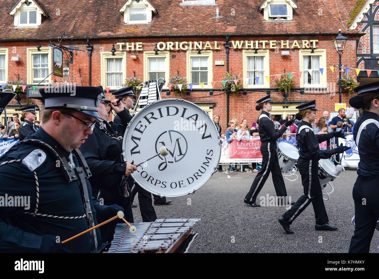 Marching drummer band in a carnival procession through Ringwood town ...