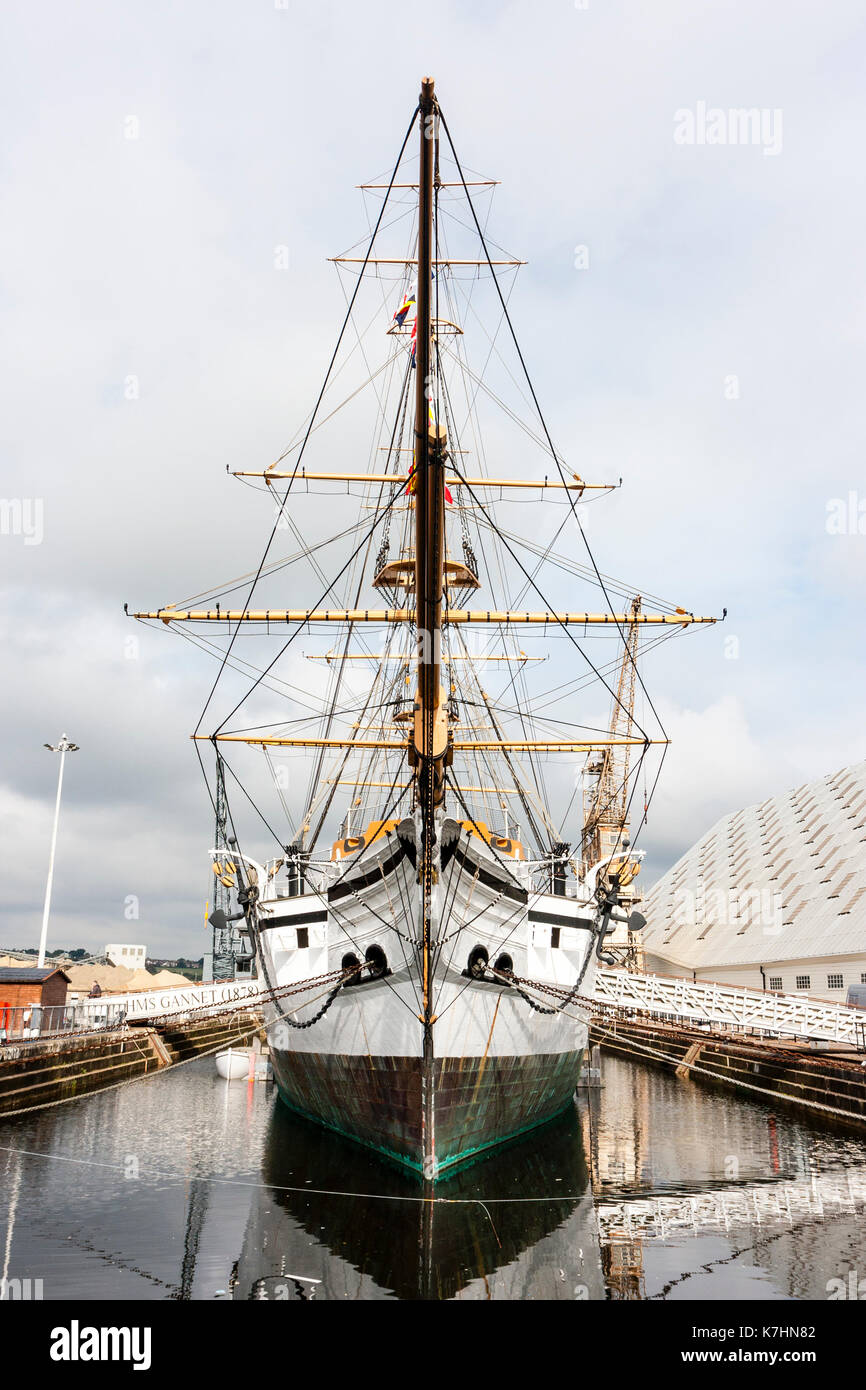 Doterel-class screw sloop, HMS Garnet, moored in the Dockyard as a ...