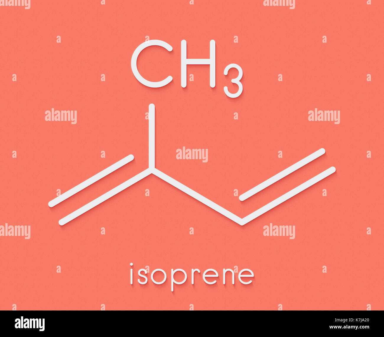 Isoprene, rubber (polyisoprene) building block (monomer). Skeletal ...