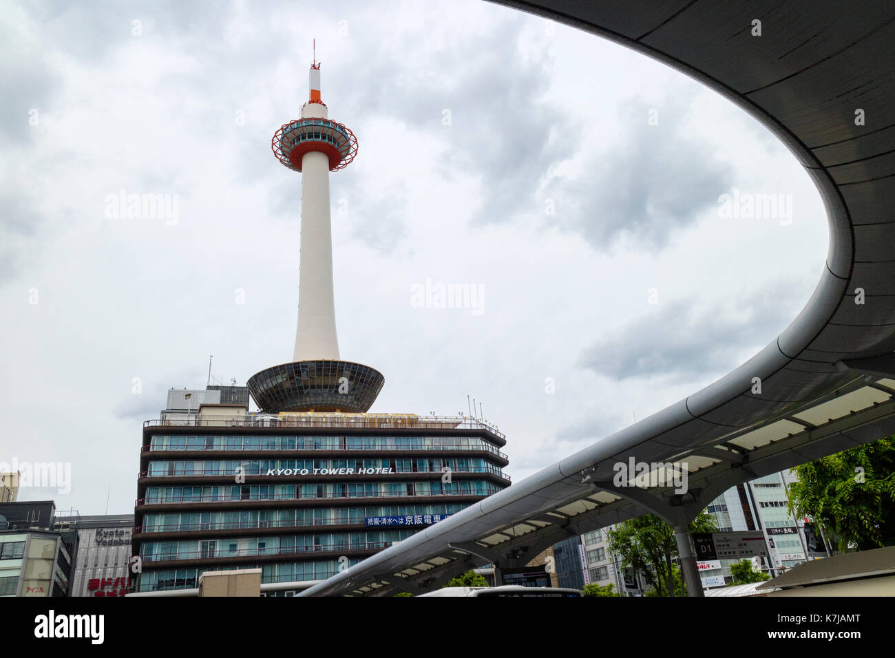 Kyoto, Japan - May 16, 2017: Kyoto Tower seen from Kyoto station bus ...