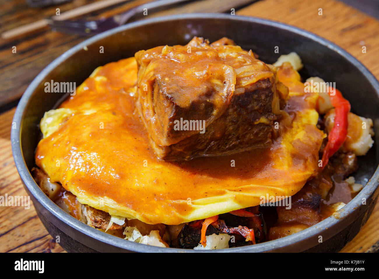 Grill beef rib with fried egg, ate at Los Angeles, California, U.S.A ...