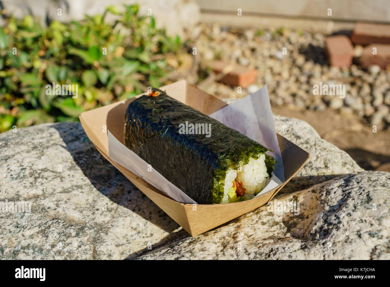 Delicious japanese style rice ball with seaweed, ate at Los Anglees ...