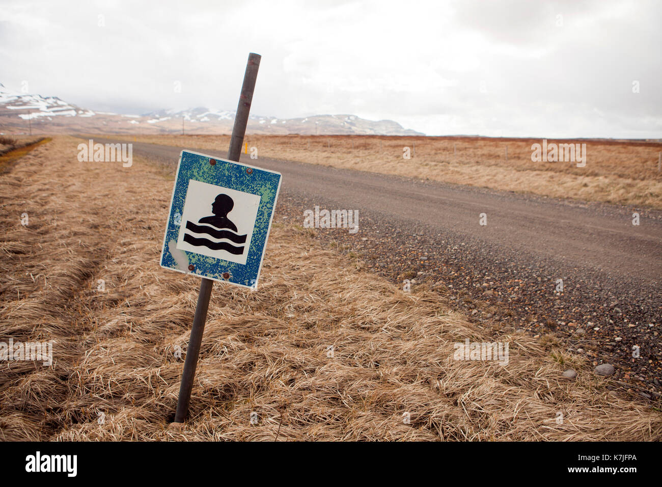 A local, well-known sign pointing to a public pool in Iceland Stock ...
