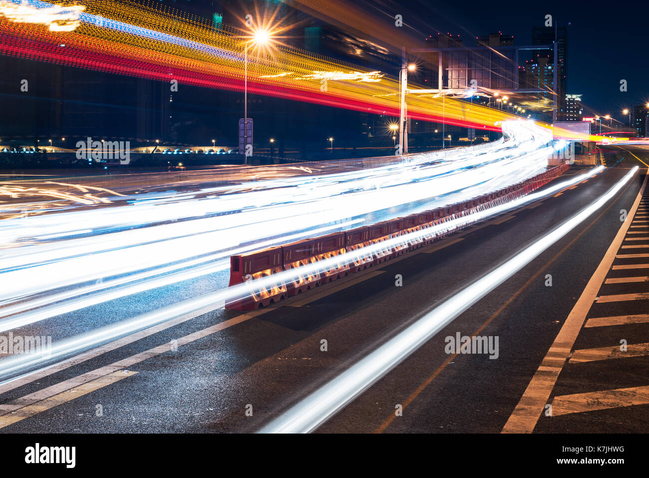 Car traffic at night on a chinese elevated road in Chengdu city Stock ...