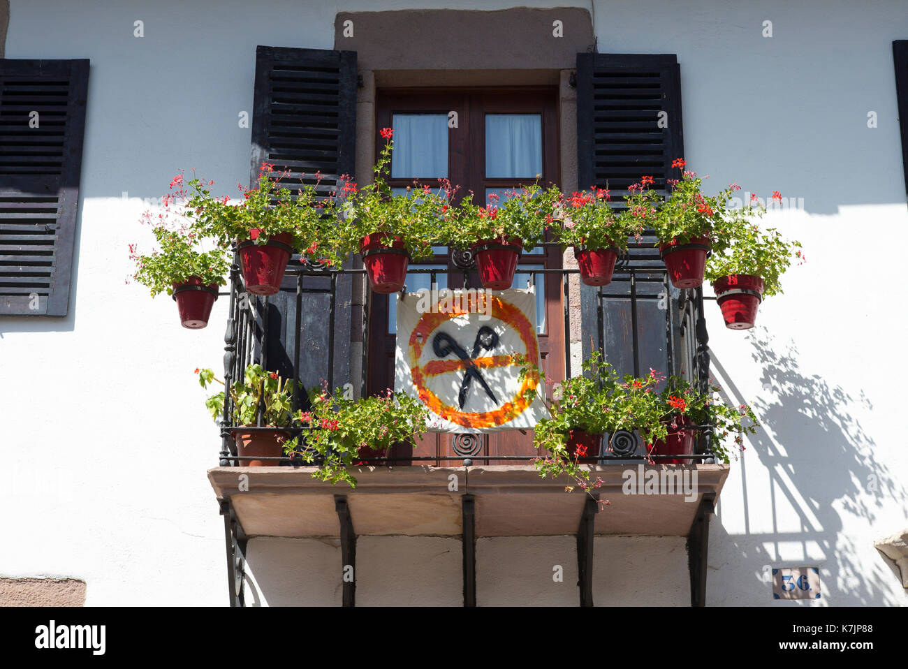 Basque house with NO CUTS banner in Erratzu in Valle de Baztan, Basque ...