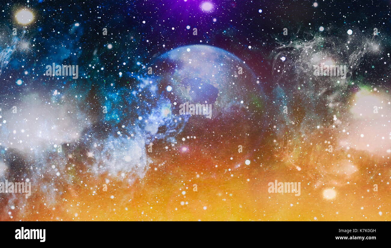 Panoramic looking into deep space. Dark night sky full of stars. The ...