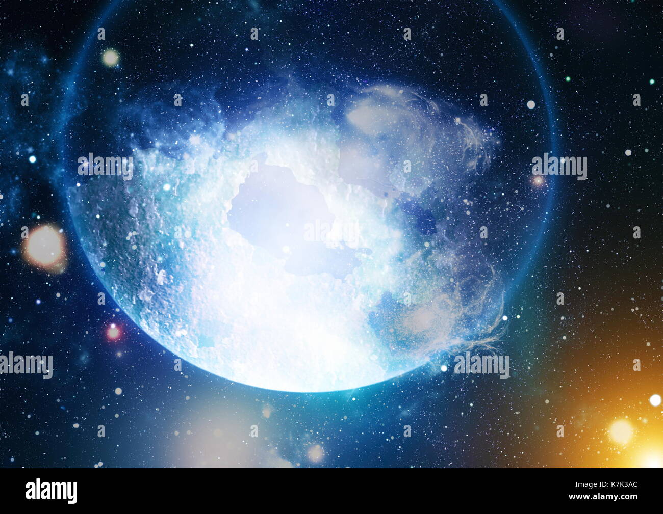 Panoramic looking into deep space. Dark night sky full of stars. The ...