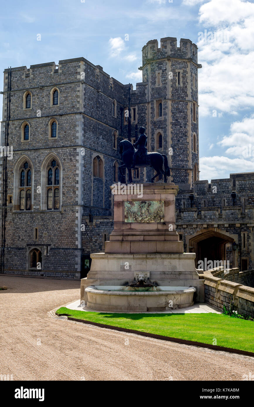 A bronze statue of Charles II on horseback next to the South Wing ...