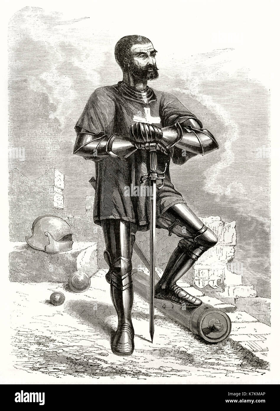 Old illustration depicting a knight of Rhodes. By Pannemaker, publ. on ...