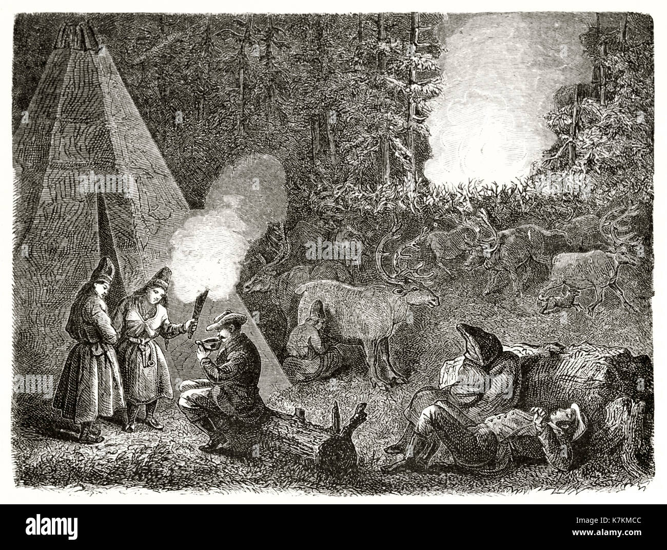 Old illustration depicting a Lappish encampment. By Trichon, publ. on ...