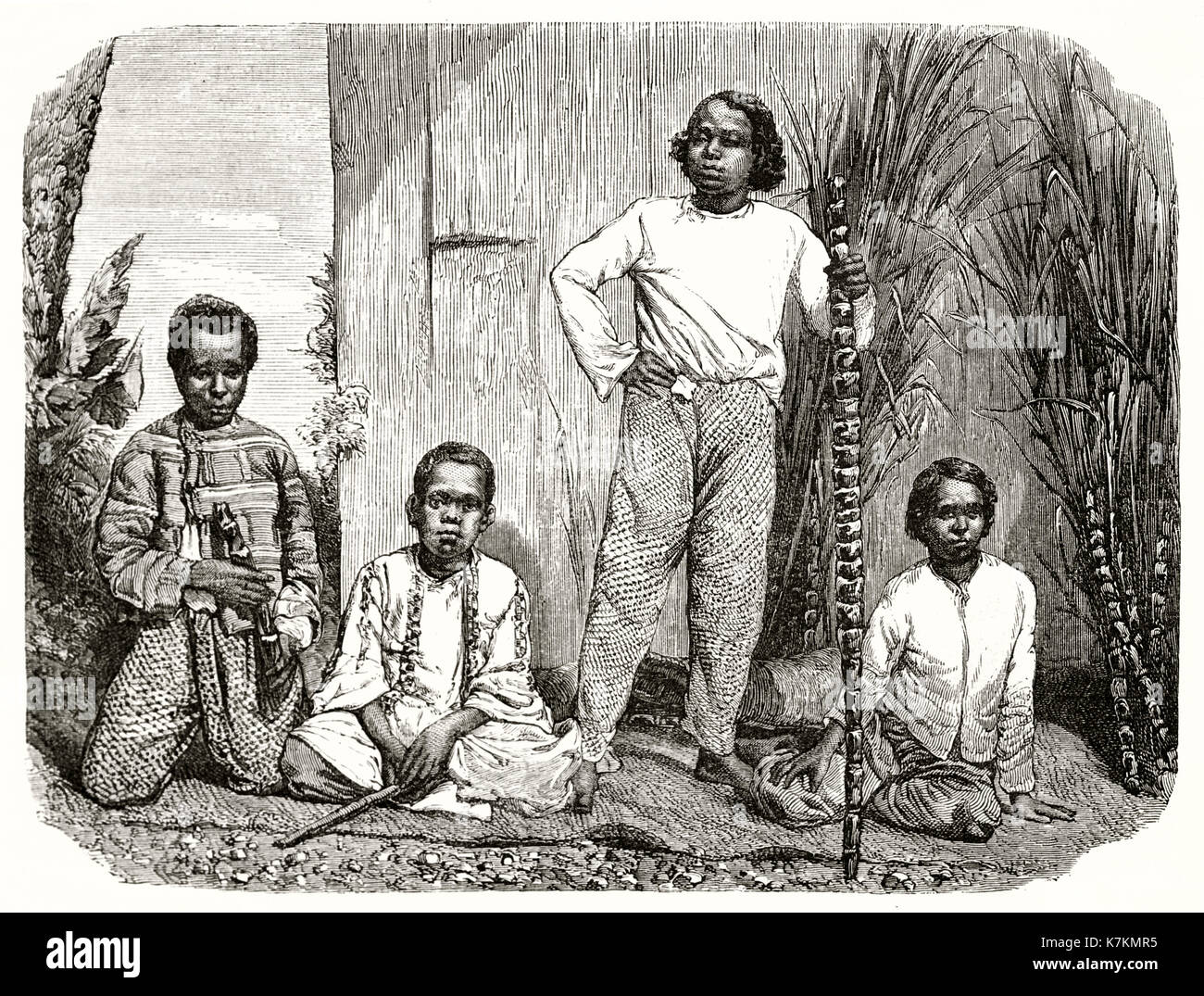 Old illustration of Reunion indigenous. By Mettais after bevan, publ ...