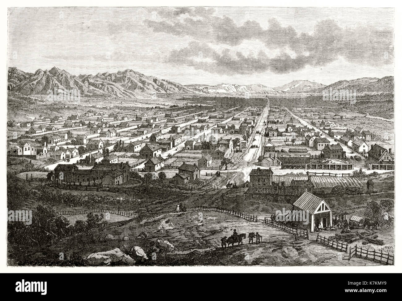 Old view of Salt Lake City, Utah. By Ferogio after Burton, publ. on Le ...