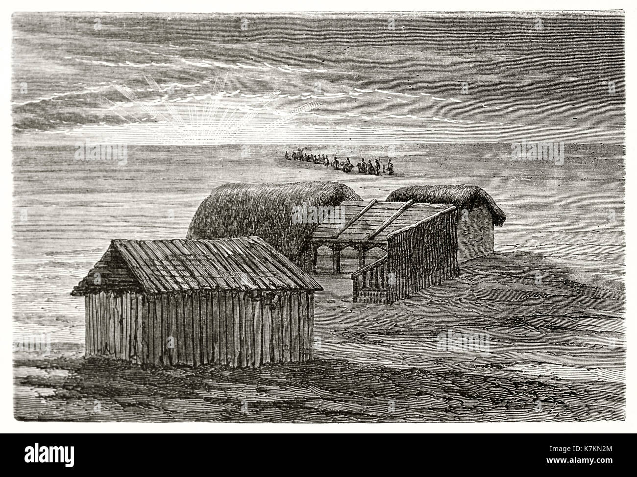 Old illustration of a tambo (inn) in the pampa. By Riou, publ. on Le ...