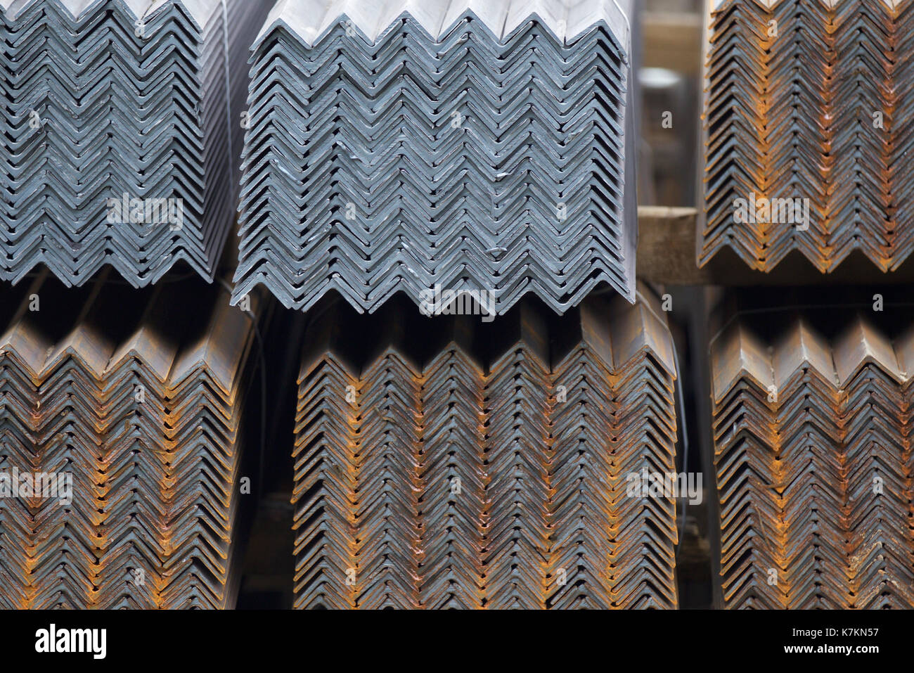 Metal profile angle in packs at the warehouse of metal products, Russia ...