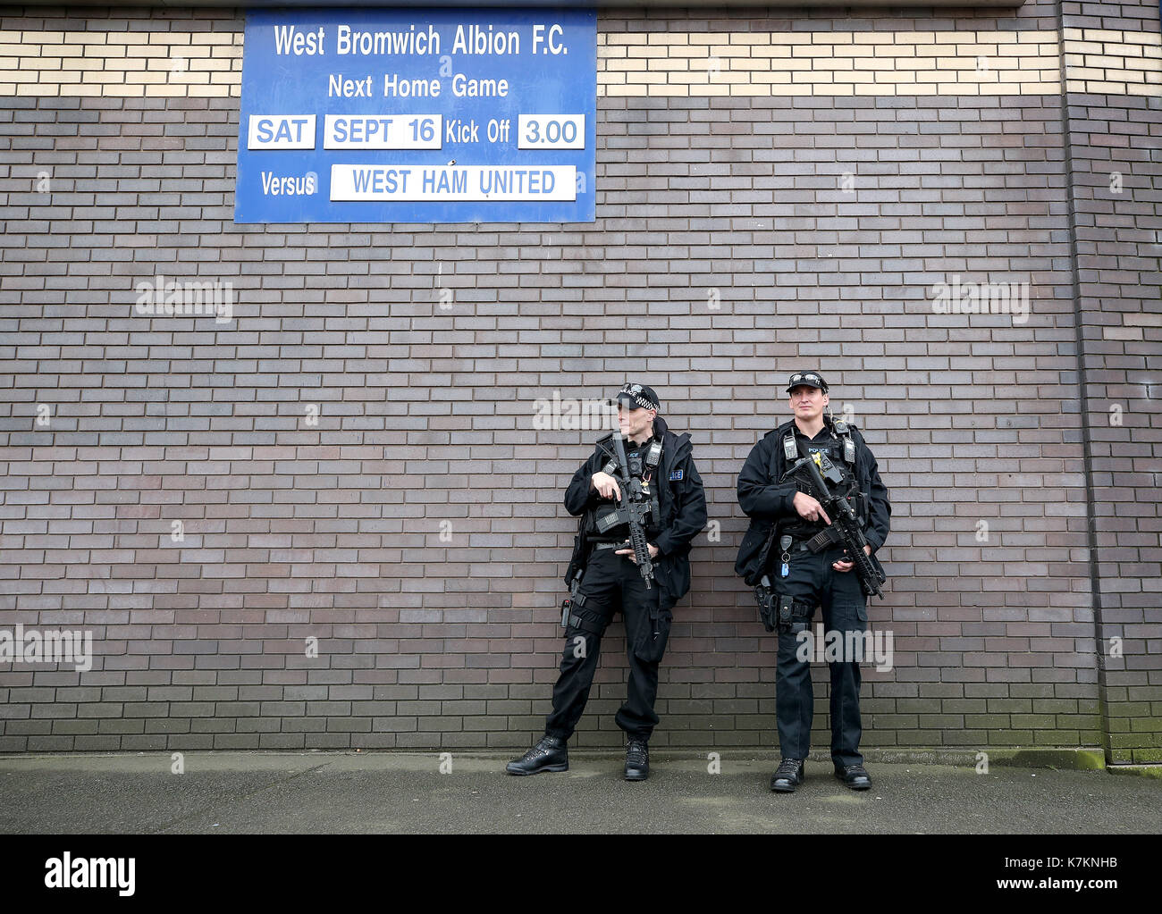 Armed police on duty outside the stadium before the Premier League ...