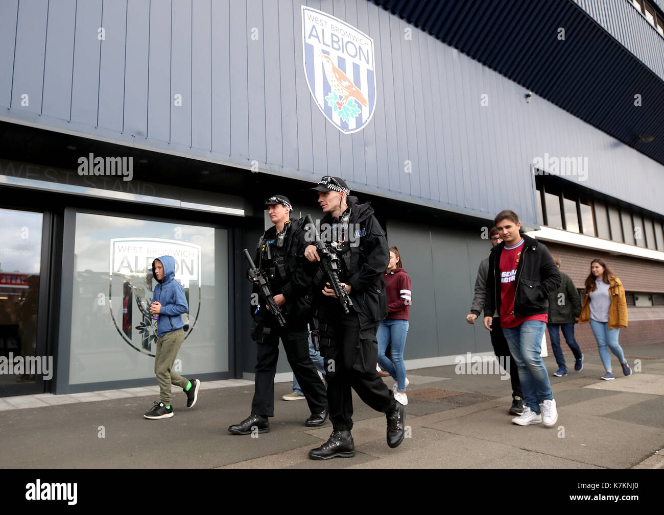 Armed police on duty outside the stadium before the Premier League ...