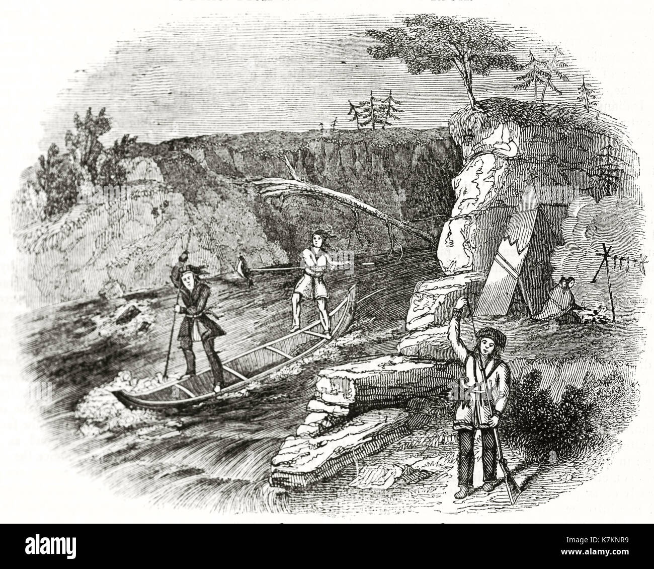 Old view of Chippewa native americans fishing. By unidentified author ...