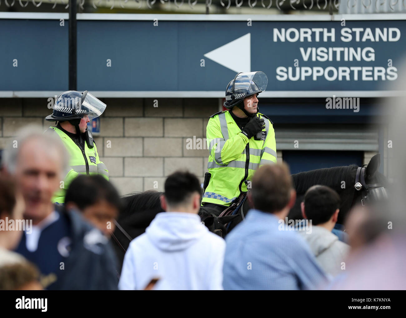 Mounted Police Officers monitor fans arriving for the Sky Bet ...
