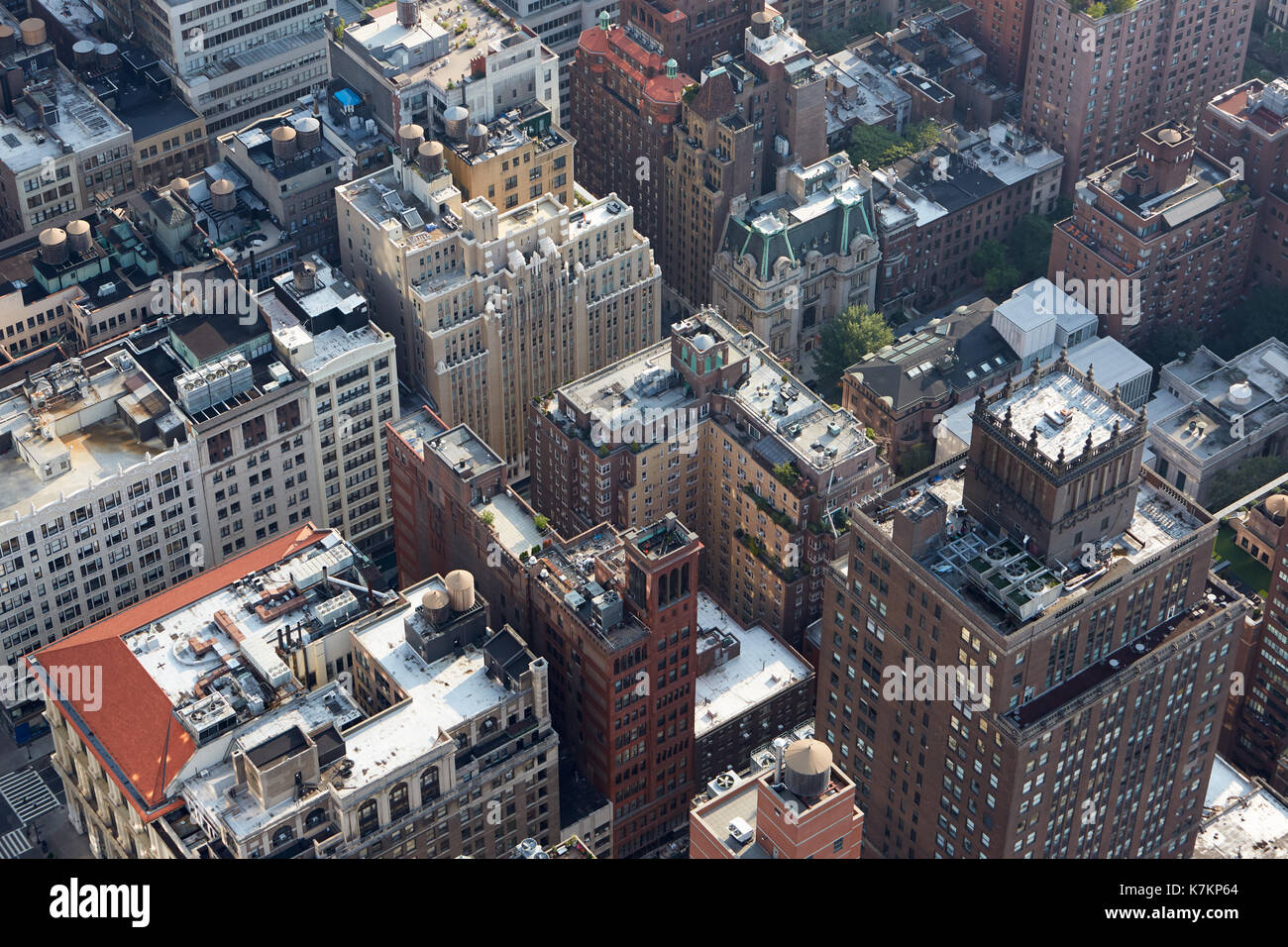 New York City Manhattan skyline aerial roof tops view with skyscrapers ...