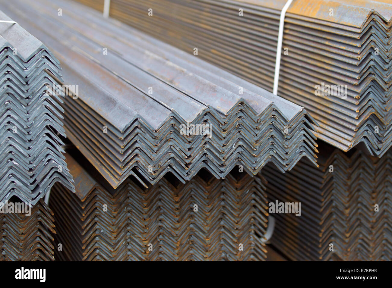 Metal profile angle in packs at the warehouse of metal products, Russia ...