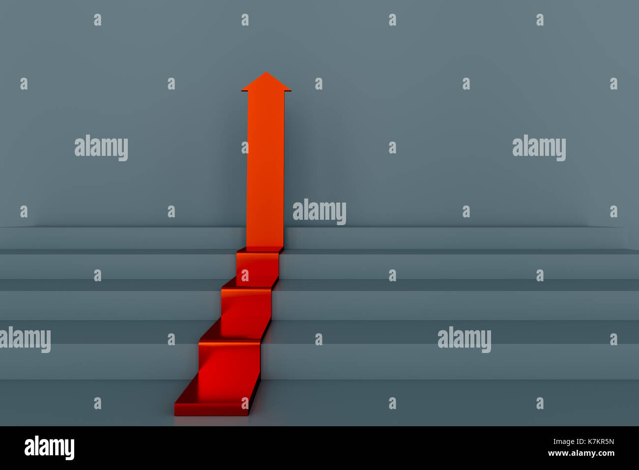 3d rendering red arrow going up on stair Stock Photo - Alamy