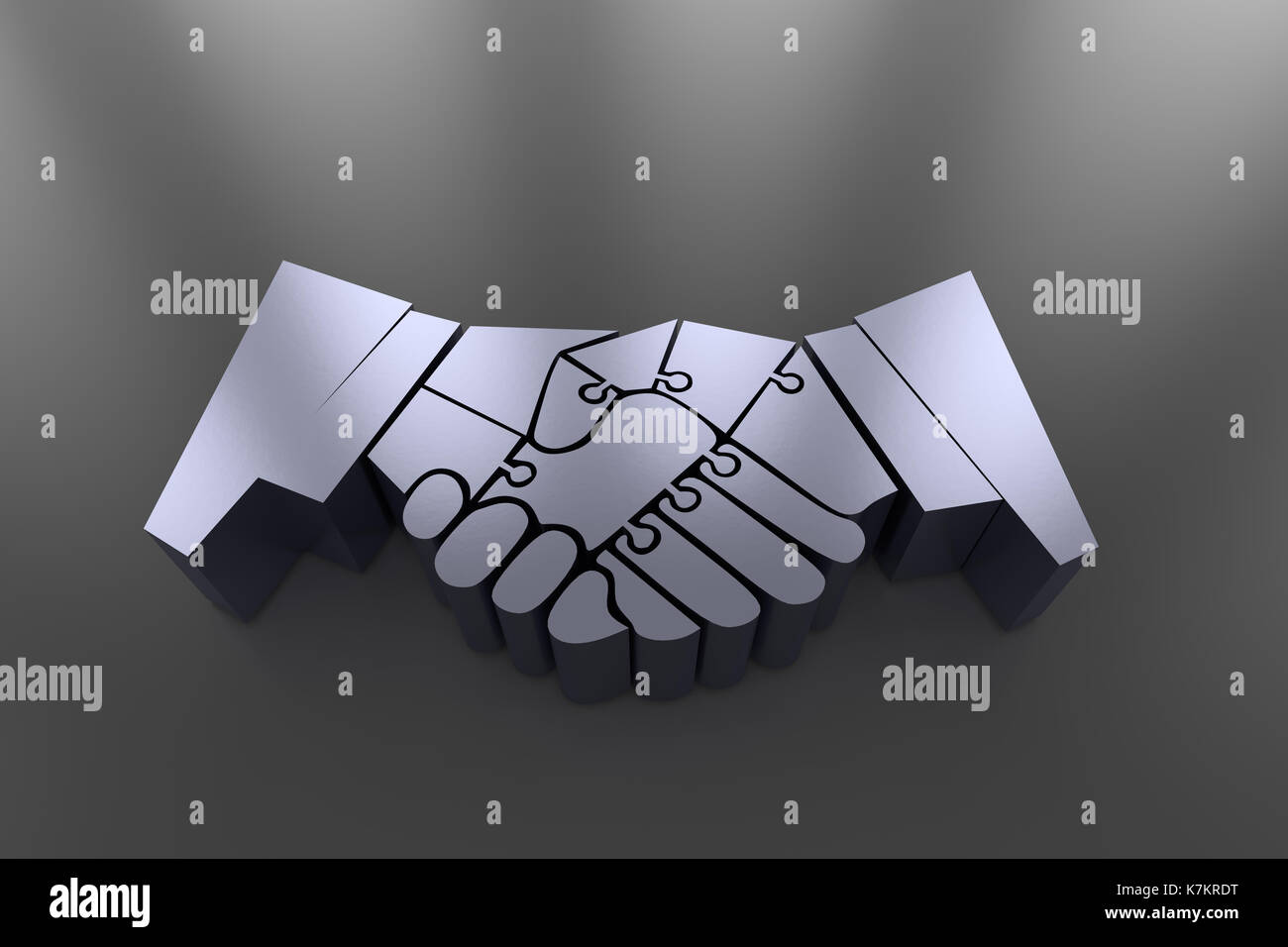 3d rendering of businessman handshake jigsaw banner Stock Photo - Alamy