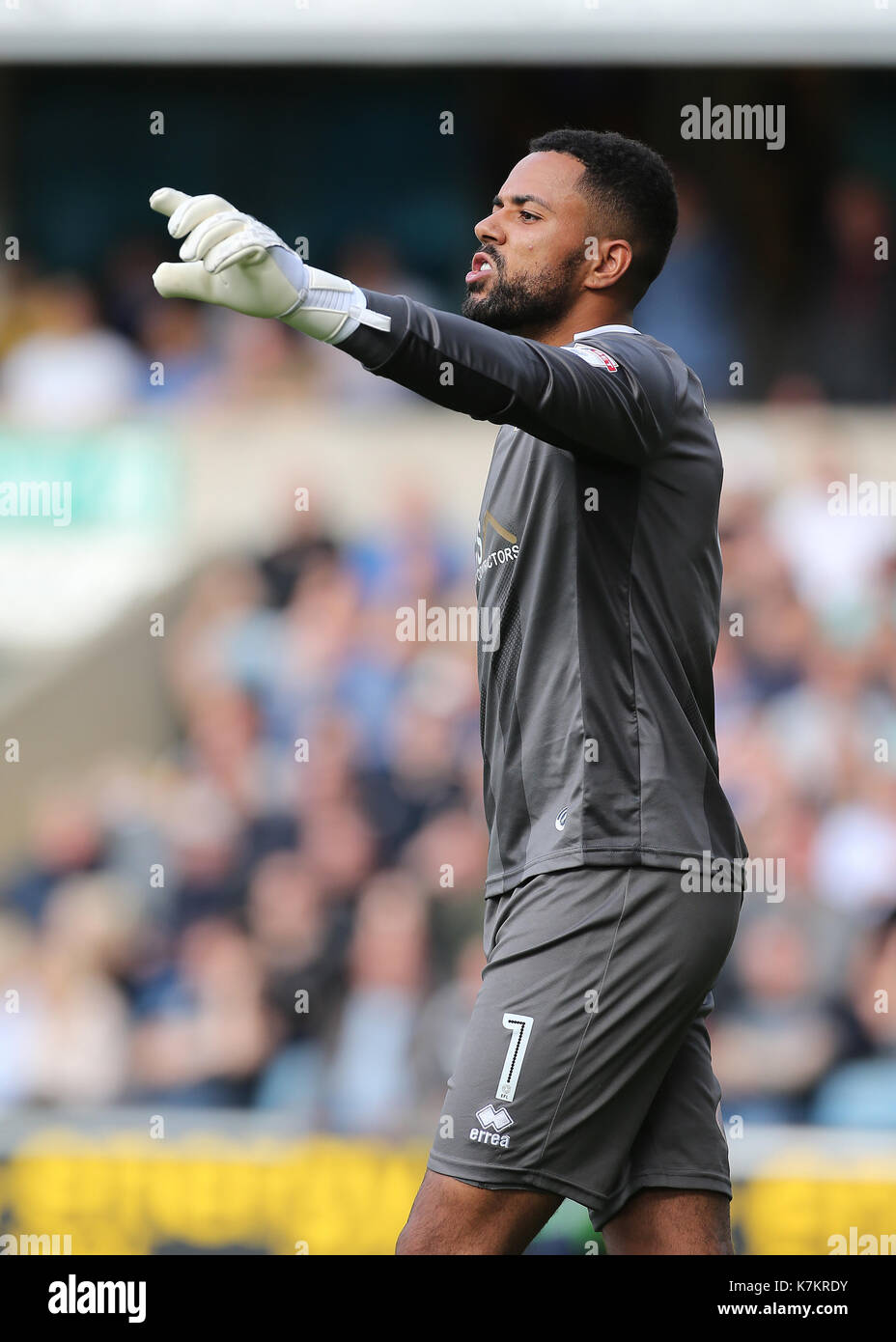 Millwall goalkeeper Jordan Archer organises his defence during the Sky ...