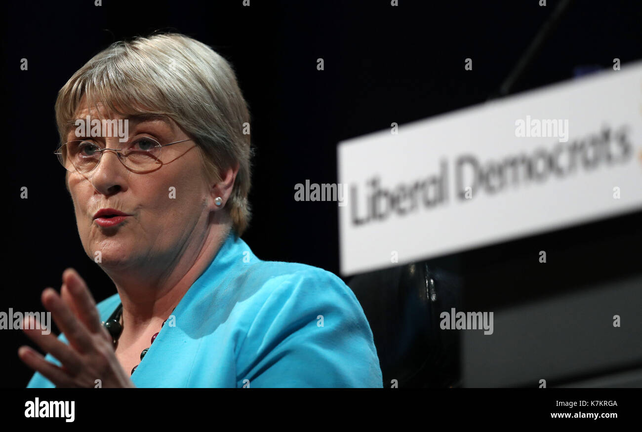 Liberal Democrats President Baroness Brinton makes a speech during the ...
