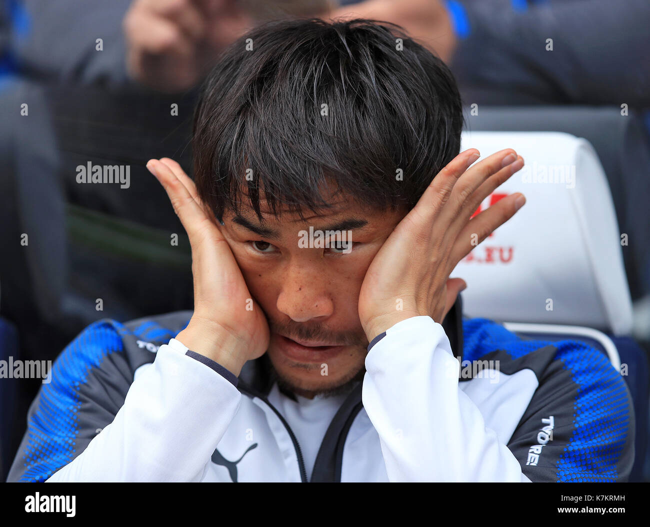 Leicester City's Shinji Okazaki on the substitute's bench during the ...