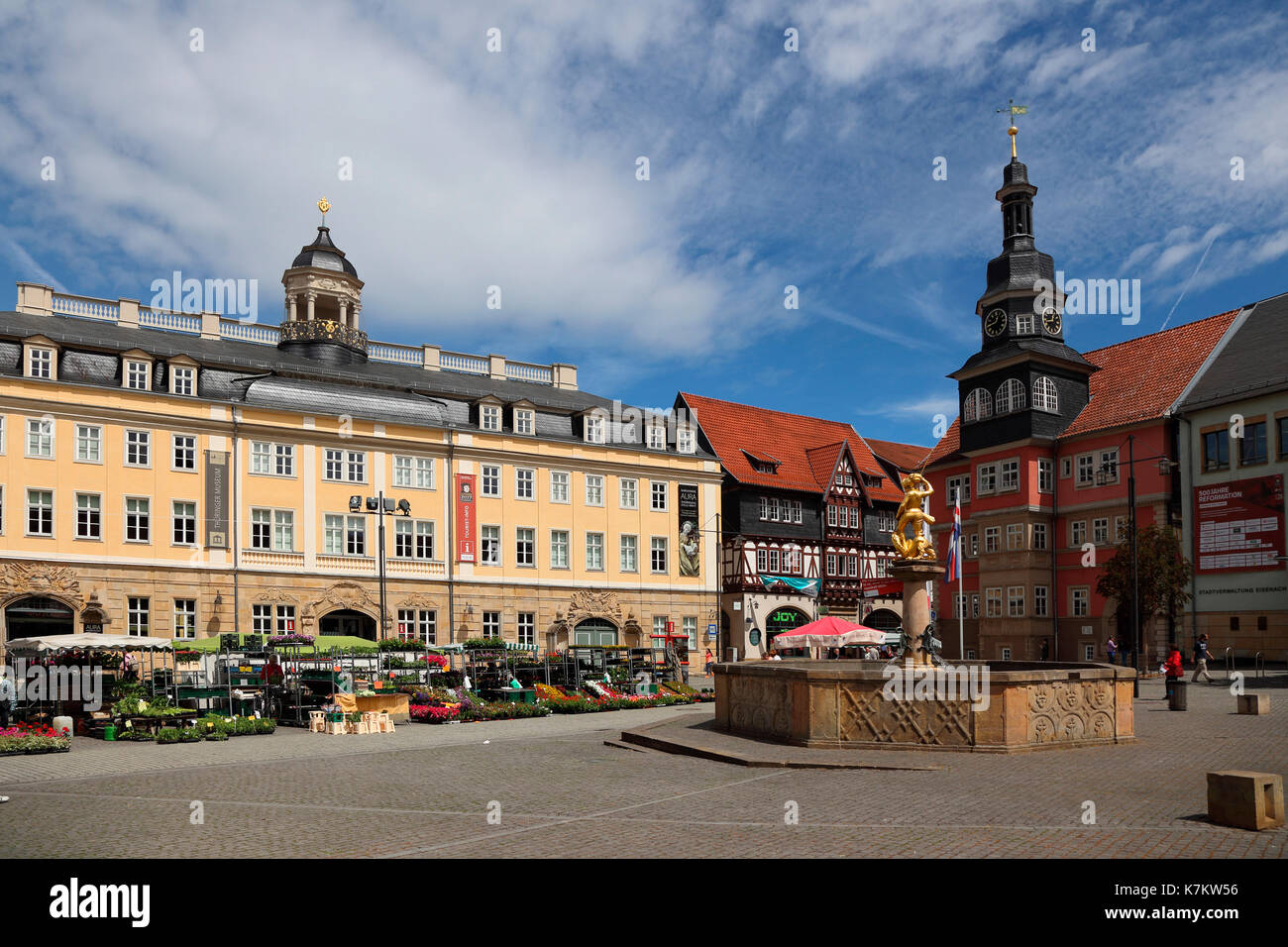 Market square with town hall and eisenach castle hi-res stock ...