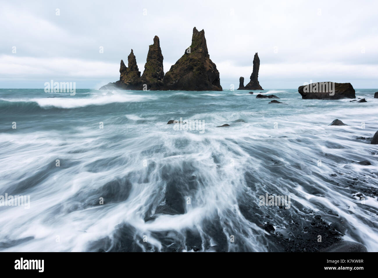 Basalt rock formations Troll toes on black beach. Reynisdrangar, Vik ...