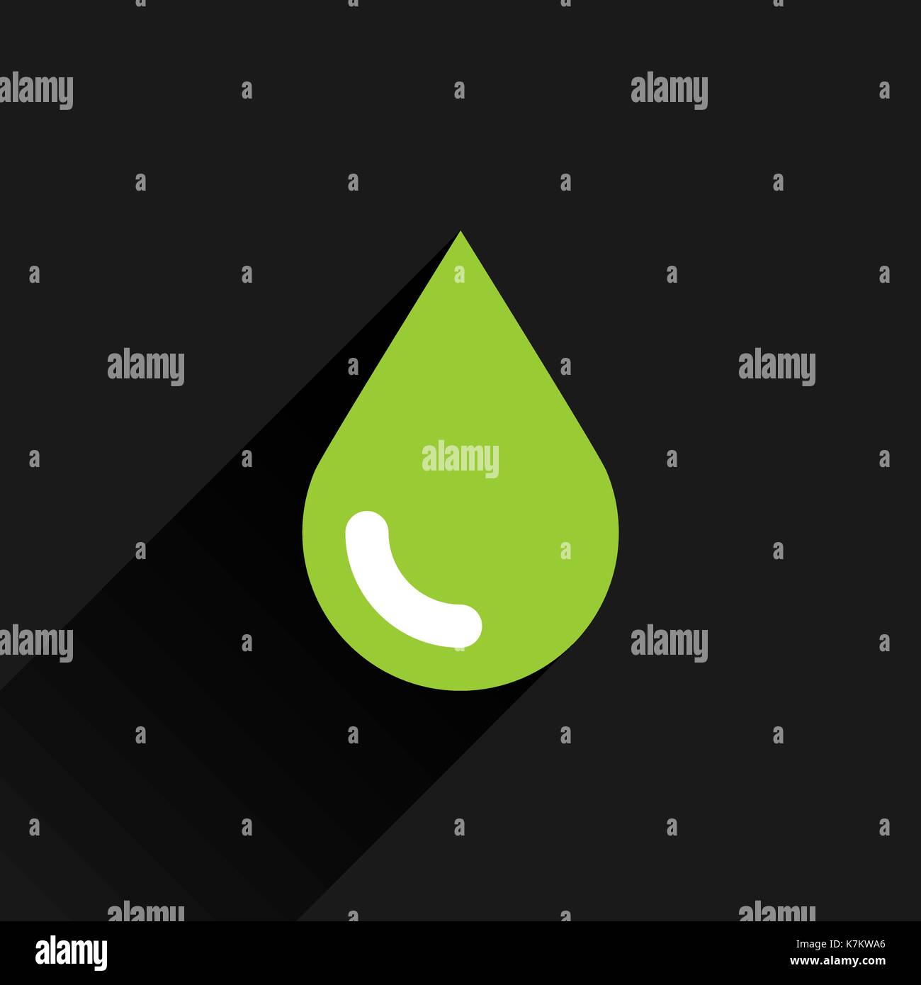 Green color drop icon with black long shadow on dark gray background ...