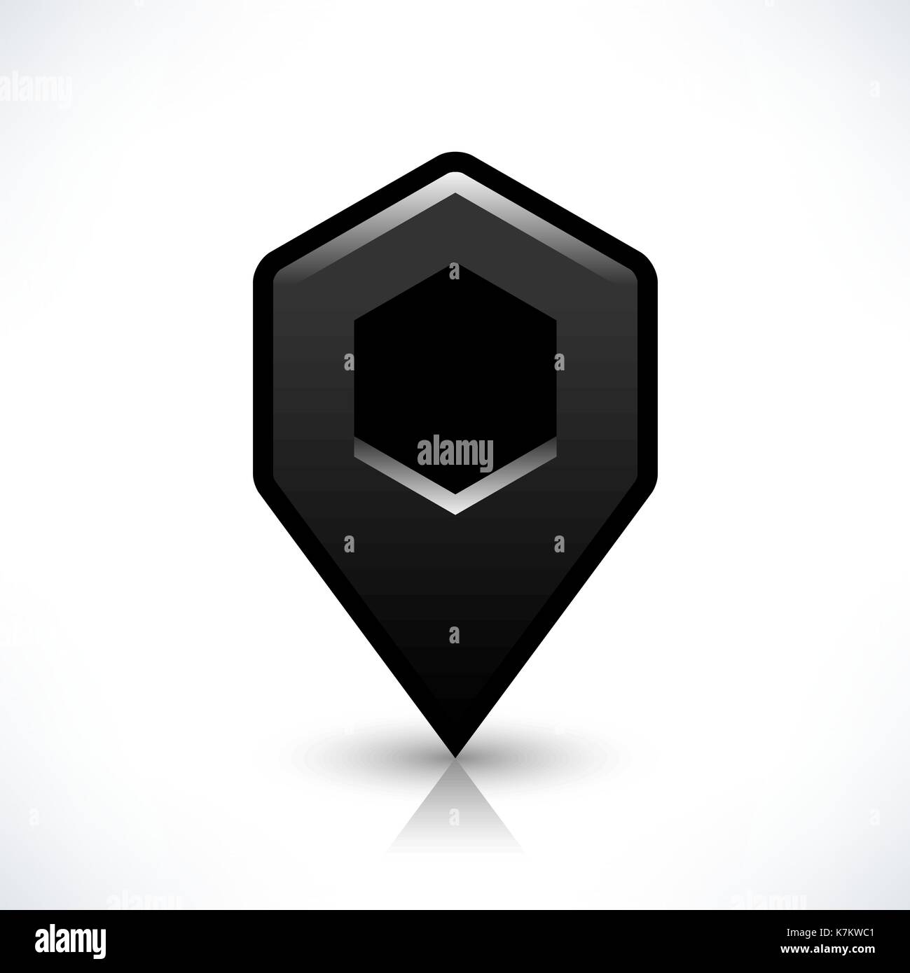 Blank map pin location sign rounded hexagon shape icon with gray shadow ...