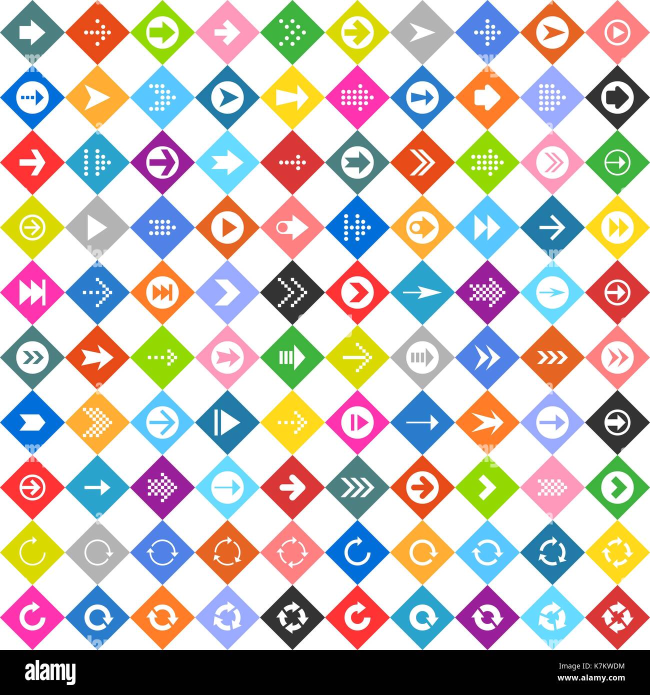 100 arrow sign icon set pictogram on rhombus shapes. Modern simple ...