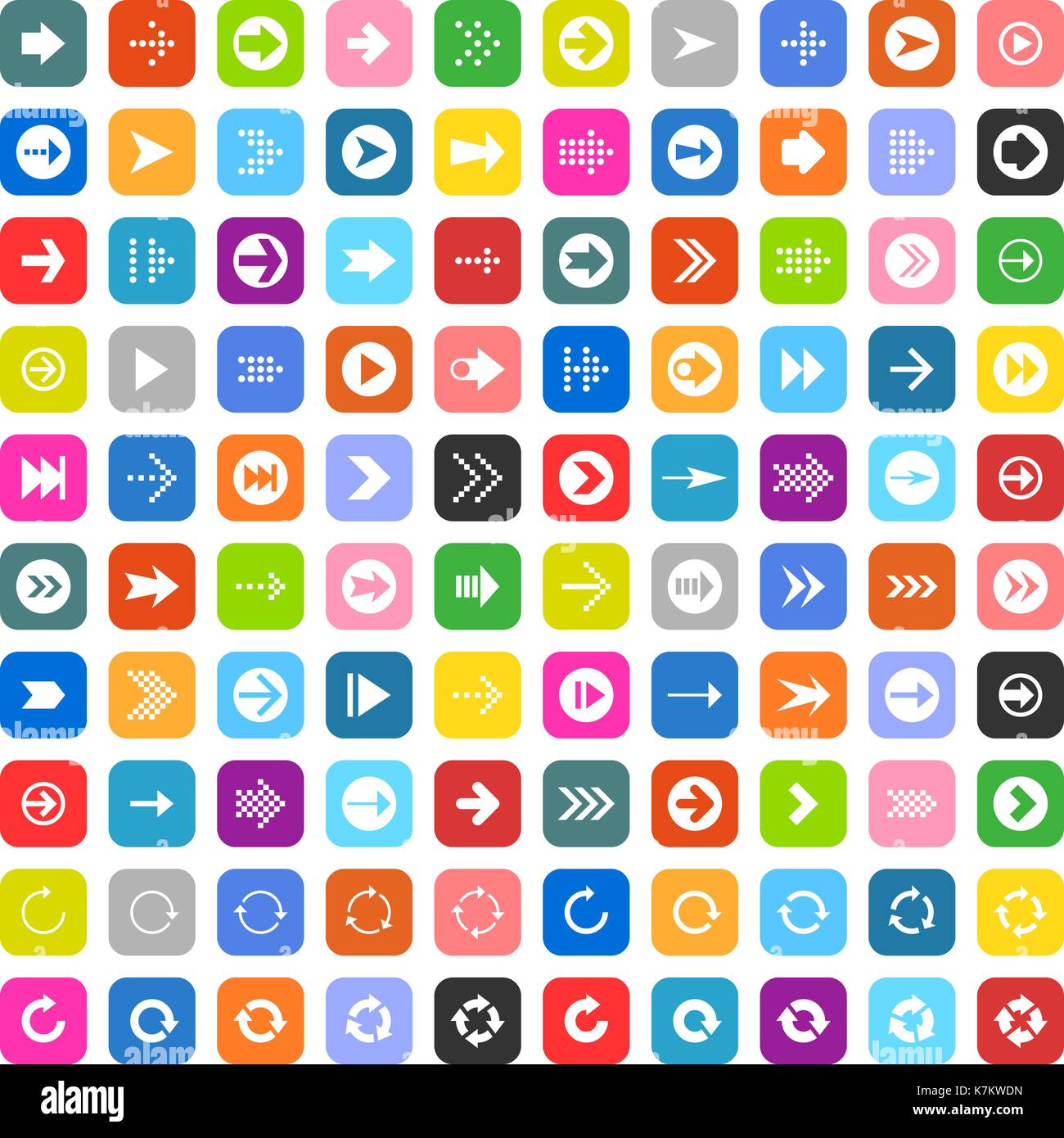 100 arrow sign icon set pictogram on rounding square shapes. Modern ...