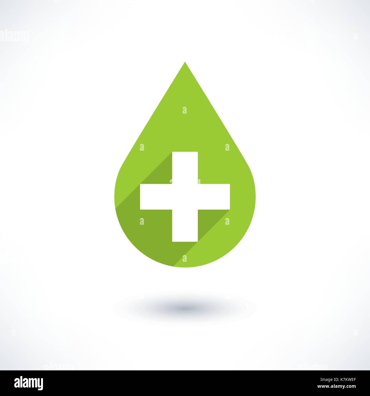 First aid drop green sign with white cross with long shadow in simple ...