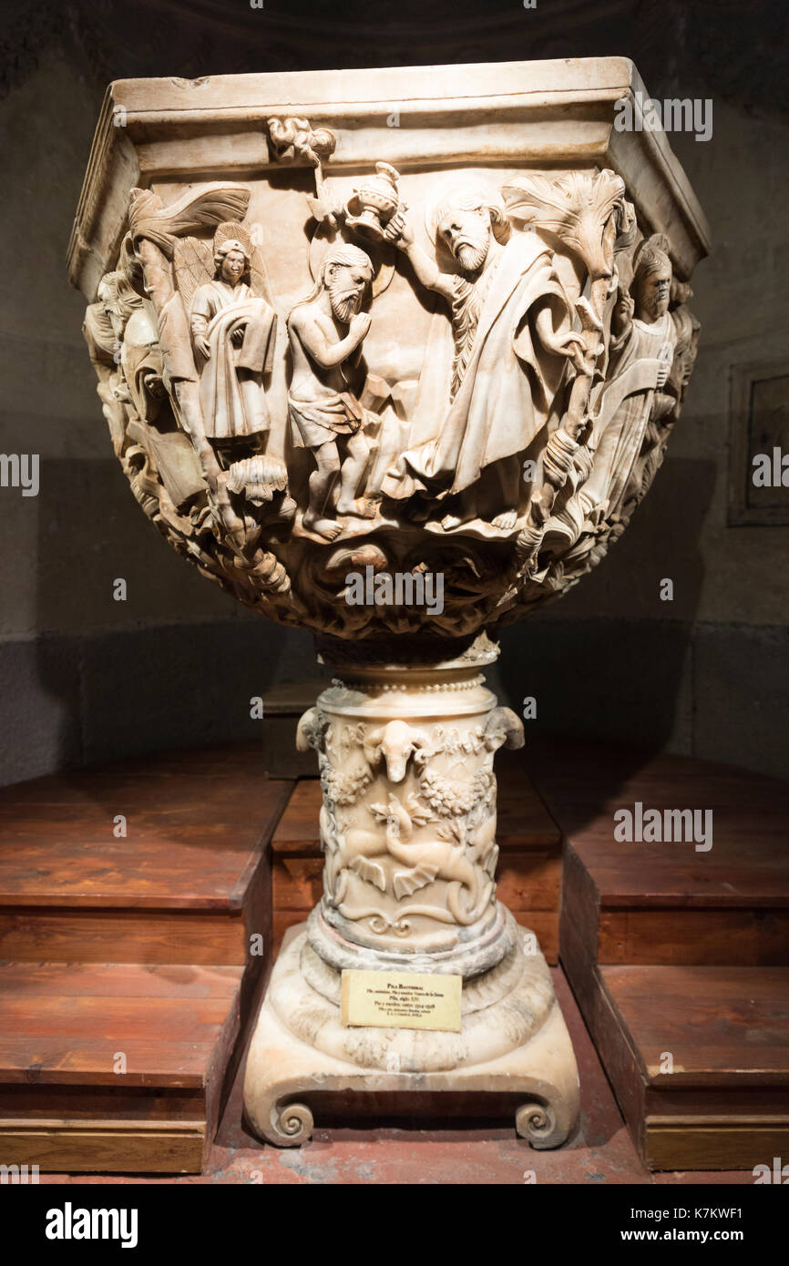 16th Century alabaster Gothic-style baptismal font in Roman Catholic ...